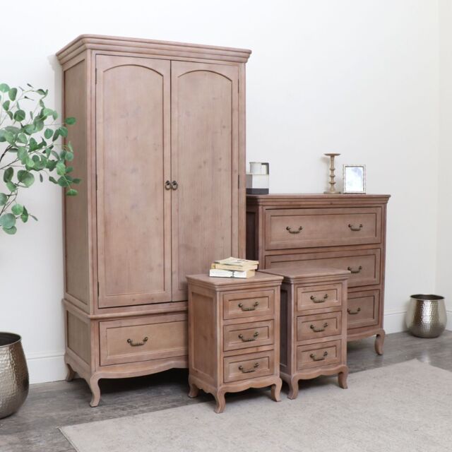 Large Solid Wood Wardrobe, 3 Drawer Chest Of Drawers & Pair Of 3 Drawer ...