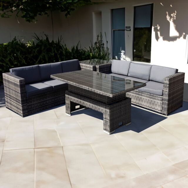 Malta Rattan 6 Seat Rising Table Corner Set in Walnut Grey by Debenhams ...