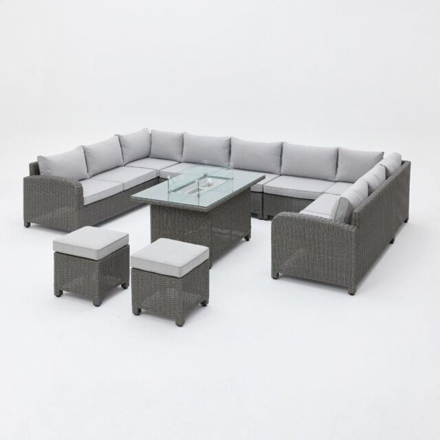 Home Detail Hadley U Shape 9 Seater Garden Sofa Set with Fire Pit Table ...