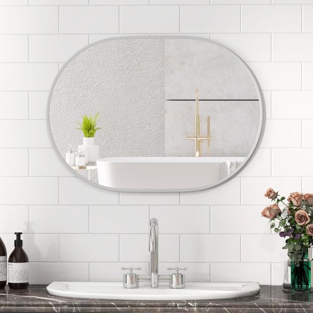 Gymax Oval Bathroom Mirror 70 CM x 50 CM Wall Vanity Mirror With Frame ...