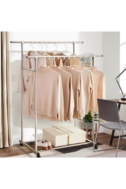 2-rail Steel Adjustable Mobile Garment Rack Hanging Clothes Clothing ...