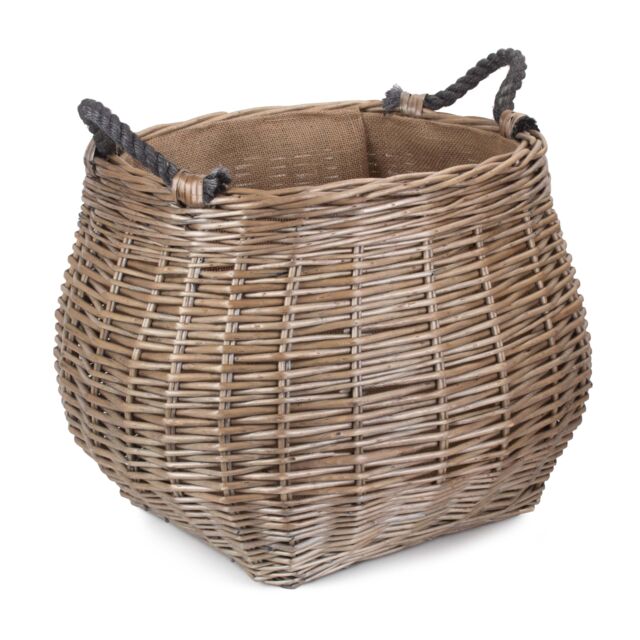 Wicker Curve Sided Antique Wash Hessian Lined Log Basket by Debenhams ...