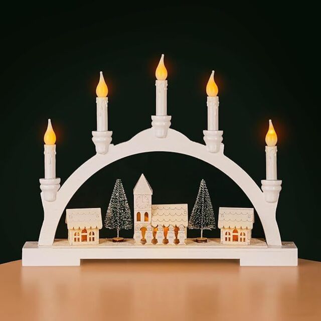 Wooden Christmas Village Candle Bridge LED Warm White Light Candle ...