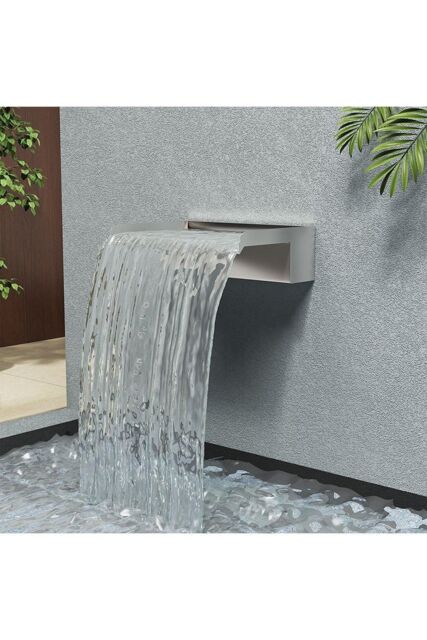 30cmW x 20cmD Wall-Mounted Stainless Steel Water Blade Waterfall Pool ...