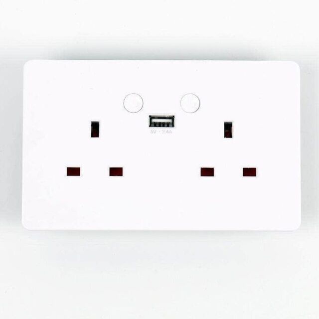 Smart Wi-Fi 13A Wi-Fi Twin Wall Sockets with single USB. Push button by ...
