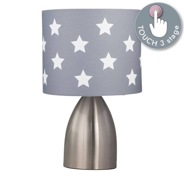 Valentina - Brushed Chrome Touch Lamp with Dark Grey & White Stars ...