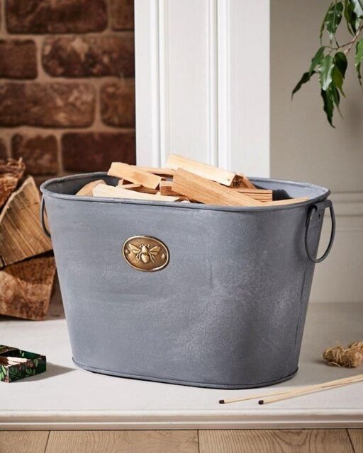 Contemporary Fireside Honey Bee Coal, Log Storage and Kindling Bucket ...