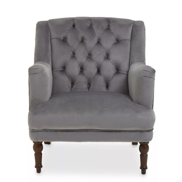 Grey Velvet Armchair, Accent chair, Easy to Assemble Borg Chair, Comfy ...