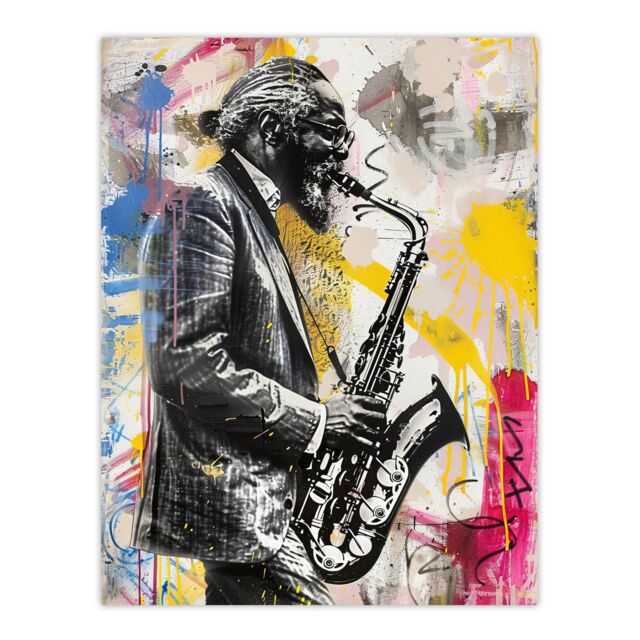 Old Saxophone Player Portrait Street Art Graffiti Wall Art Print by ...