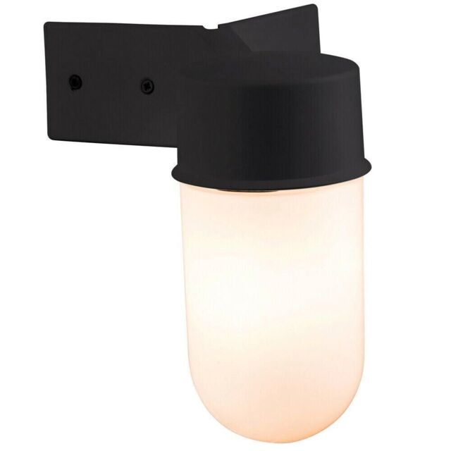 IP44 Outdoor Wall Light & Corner Bracket Black White Long Glass Shade ...