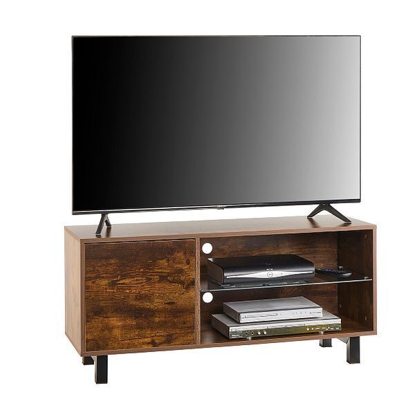 Rustic Oak TV Stand for 42-55 Inch TV, Steel Legs, 110cm Cabinet by ...