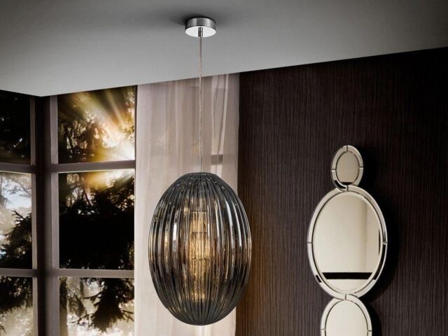 Ovila Pendant Light with Large Grey Shade in Shimmered Smoke Grey ...