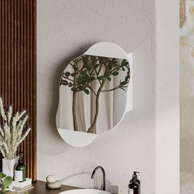 1 Door 'Cloud' Unique Design Mirrored Bathroom Cabinet Wall-Mounted ...