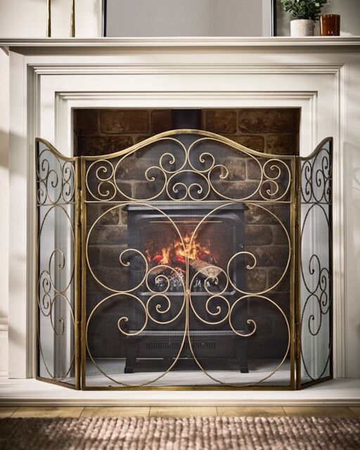 Vintage Style Antique Brass Folding Fireplace Guard Fire Screen Guard ...