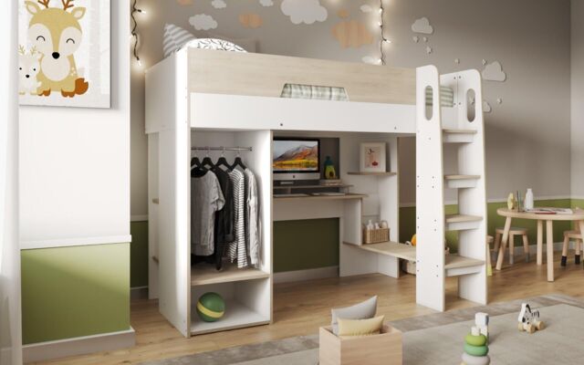 Coco High Sleeper Workstation with Wardrobe by Debenhams | ufurnish.com