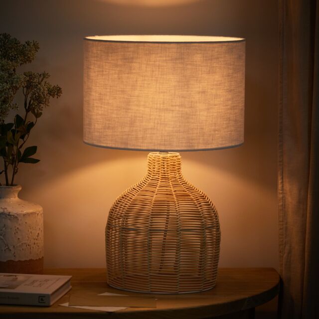 Wicker Rattan Living Bedside Table Lamp Room Décor Office Desk Lamp ...