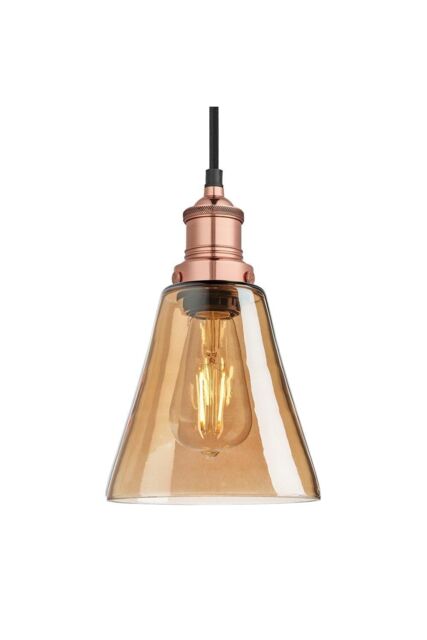 Brooklyn Tinted Glass Flask Pendant, 6 Inch, Amber, Copper Holder by ...