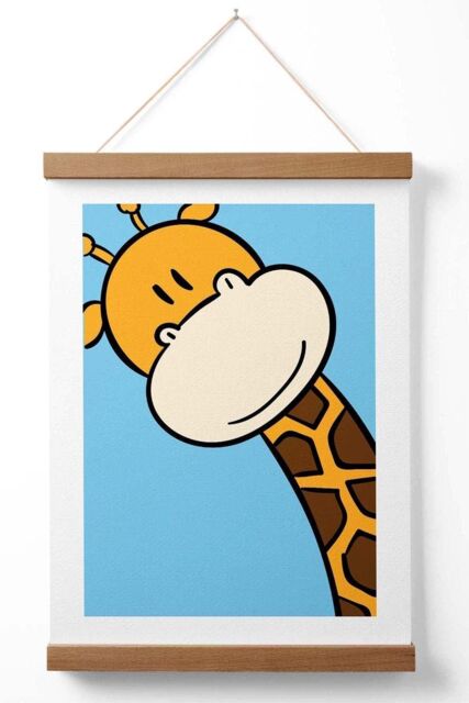 Cute Cartoon Style Giraffe Face Framed Print SIZE: A3 with Oak Frame by ...
