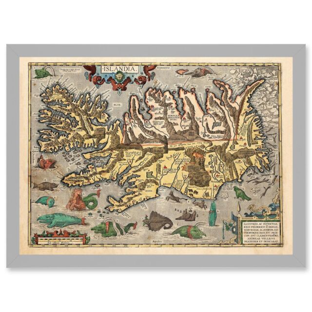 Map Ortelius 1585 Iceland Islandia Sea Monsters Pictorial Fantasy ...