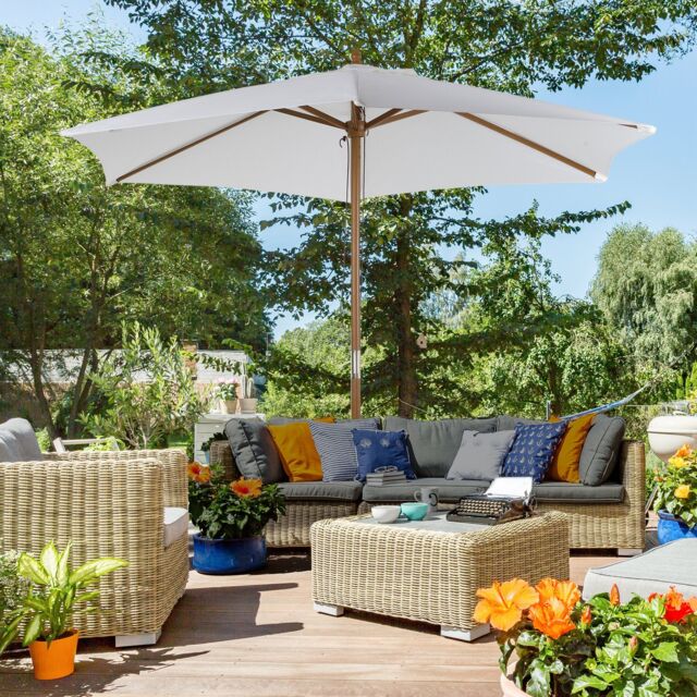 Outsunny 2.5m Wood Garden Parasol Sun Shade Patio Outdoor Wooden ...
