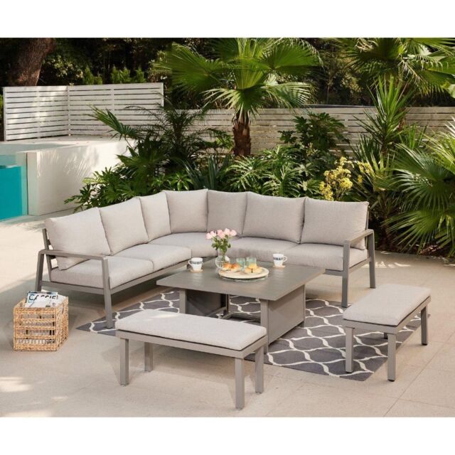 Bora Grey Corner Garden Set with Rising Table by Debenhams | ufurnish.com