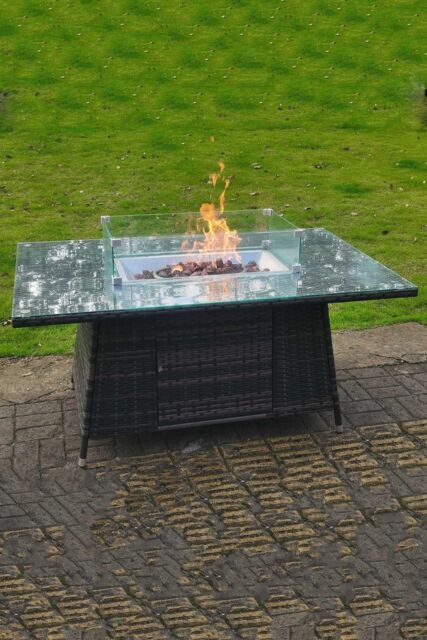 Fimous Rattan Fire Pit Table Dining Table Gas Heater Burner Patio in ...