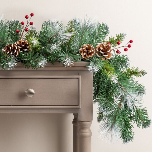 Christow Christmas Garland Frosted Cone Berry Hanging Decoration 180cm ...