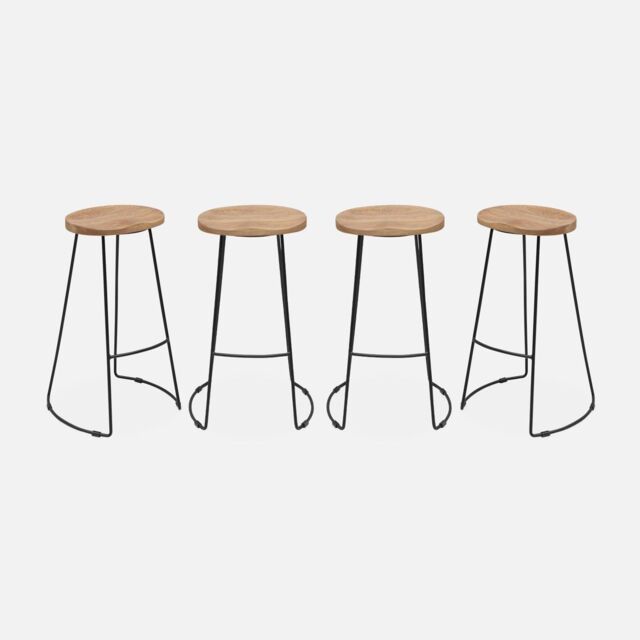 Set Of 4 Industrial Metal And Wooden Bar Stools by Debenhams | ufurnish.com