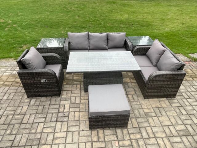 Outdoor Rattan Furniture Garden Dining Set Patio Height Adjustable ...