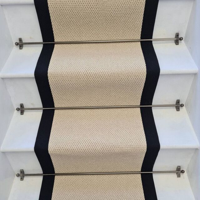 RainbowHome Angel Cream Stair Runner With 100% Black Cotton Border ...