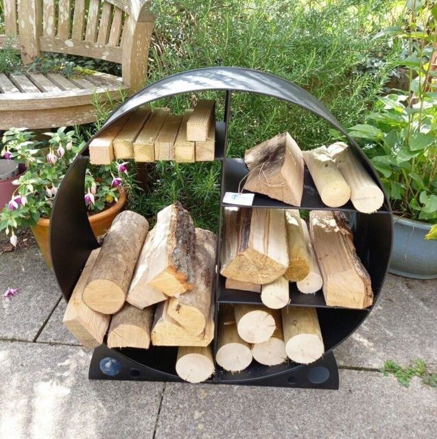 Steel Round Log Store & Shelves Metal Log Holder Log Storage in Black ...