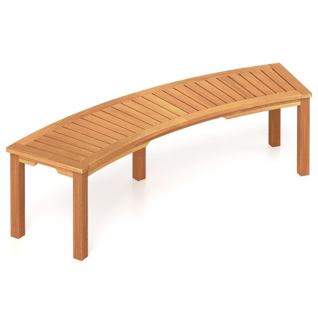 Curved Fire Pit Bench Acacia Wood Patio Bench with Slatted Seat by ...