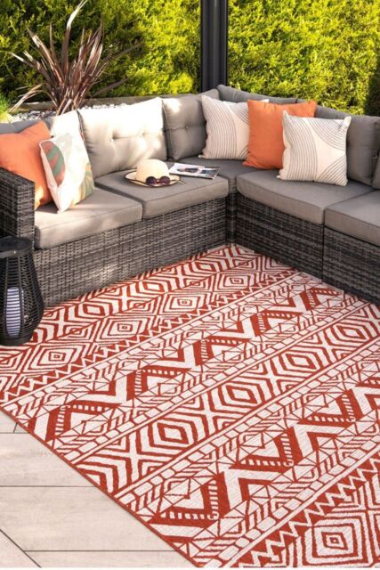 Terracotta Aztec Outdoor, Garden and Patio Area Rug by Debenhams ...