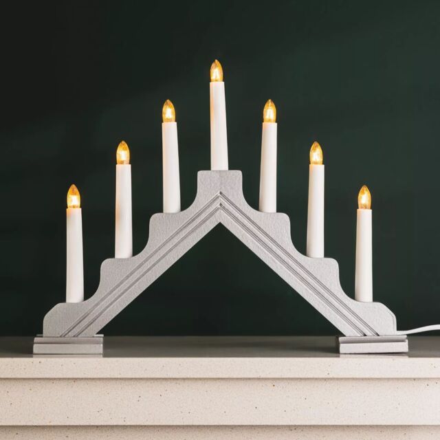 Silver Wooden Christmas Candle Bridge - Festive Traditional LED Lights ...
