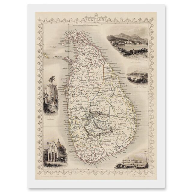 Ceylon Sri Lanka Vintage Pictorial Map Artwork Framed Wall Art Print A4 ...