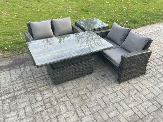 Fimous 4 Pieces Garden Furniture Sets Poly Rattan Outdoor Patio Height ...