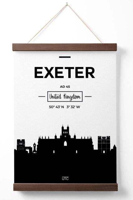 Exeter Black and White City Skyline Poster with Walnut Hanger by ...