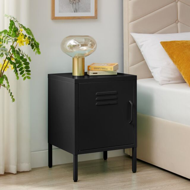 Teksi Black Metal Locker Style Bedside Table by Debenhams | ufurnish.com