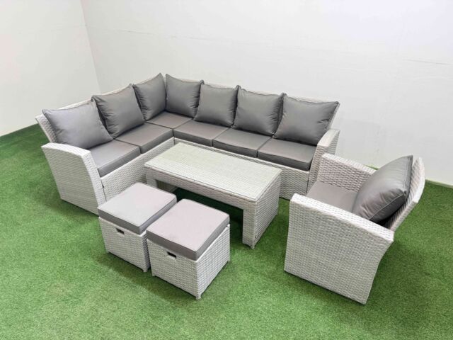 Fimous Outdoor 9 Seater Corner Sofa Sets with Chair 2 Small Stools ...
