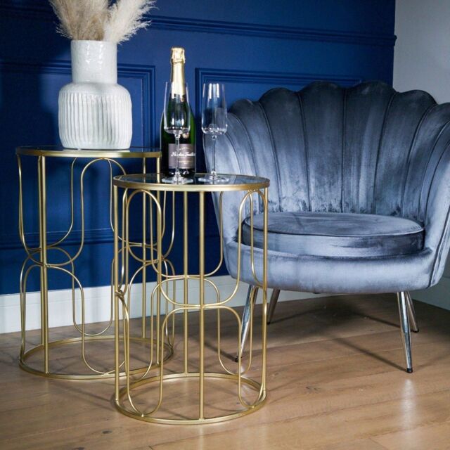 Set of 2 Gold Wavy Wire Tables with Glass Top by Debenhams | ufurnish.com