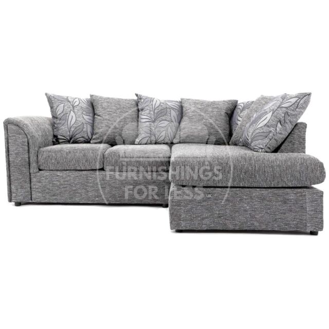 Byron Dundee Chenille Fabric 3 to 4 Seater L Shaped Corner Sofa Grey or light Grey Right Hand ...