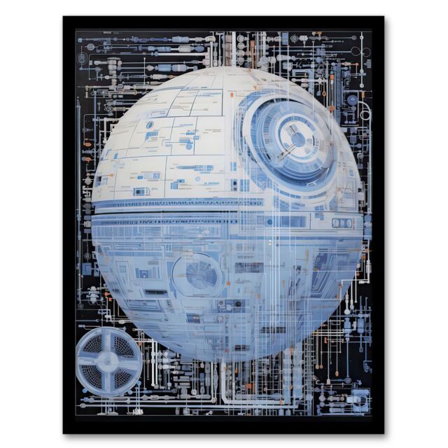 Artery8 Wall Art Print Dark Side Engineering Death Star Schematic Blue ...