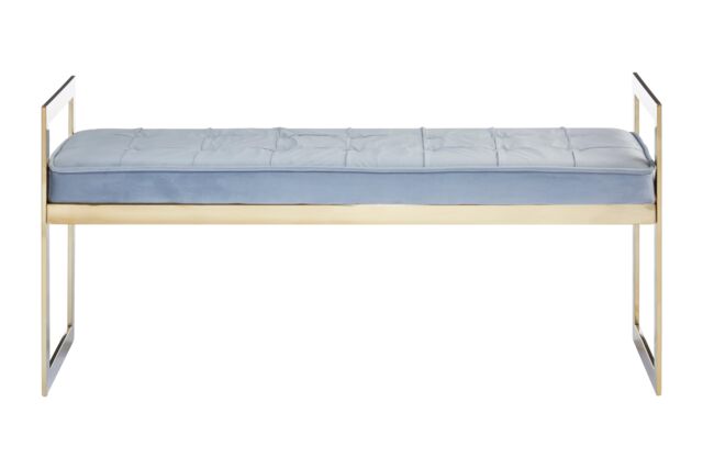 Powder Blue And Gold Tufted Bench, Velvet Entryway Bench With Gold ...