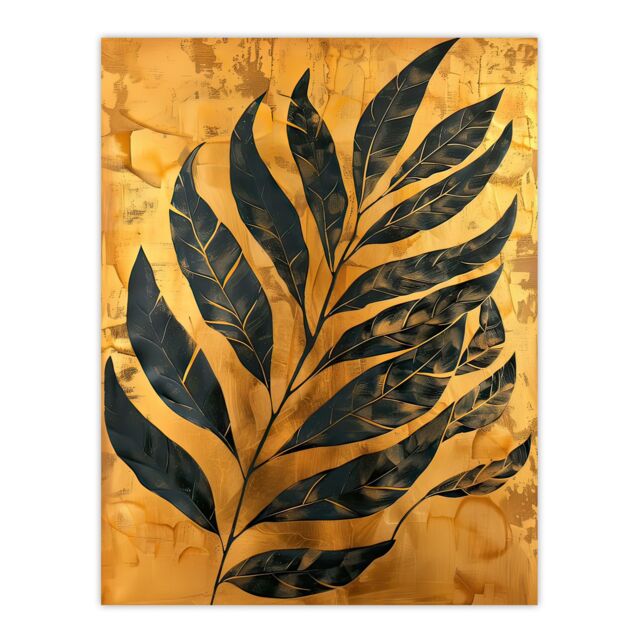 "Artery8 Black on Gold Plant Lover Leaf Imprint Painting Wall Art Print ...