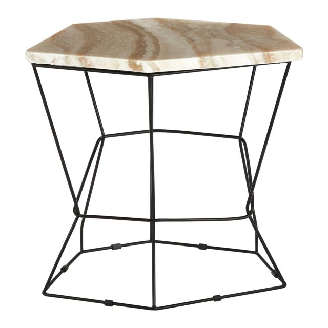 Unique Onyx Stone Polygonal Side Table, Polygonal Design Round Side ...