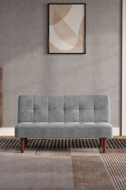Living and Home Small 2-Seater Grey Convertible Padded Sofa Bed for ...