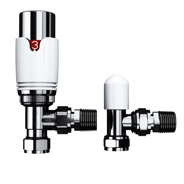 Thermostatic and Manual Control Corner Towel Radiator Valves15mm Pair ...