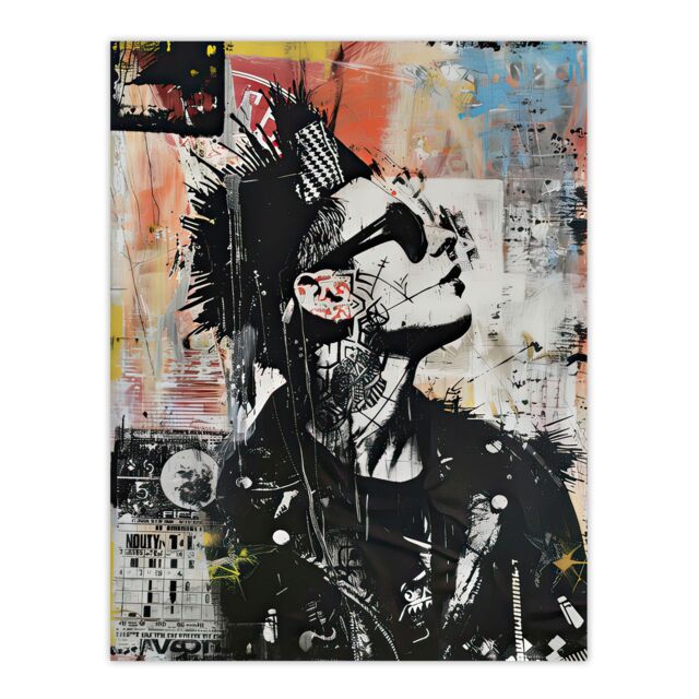 "Artery8 Punk Portrait Street Art Mohawk Bold Anarchy Wall Art Print - Size: W12"" x H16""" by ...