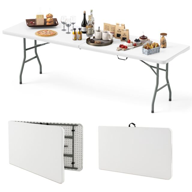 245 cm Portable Folding Table Fold-in-Half Table Dining Table by ...