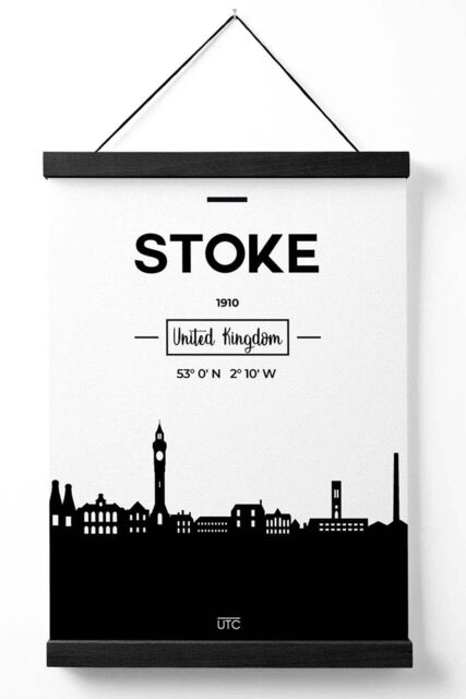 Stoke Black and White City Skyline Framed Print SIZE: A4 with Black ...